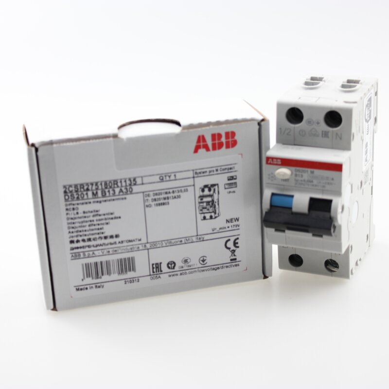 ABB DS201MA-B13/0,03 FI/LS-Schalter 10kA, 1P+N, Typ A, B 13, 30mA - E ...